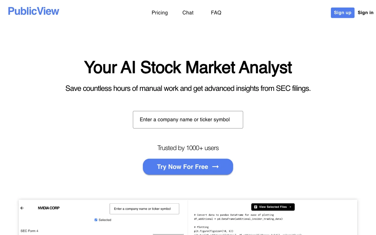 Publicview Your AI Stock Market Analyst For Advanced Equity Research